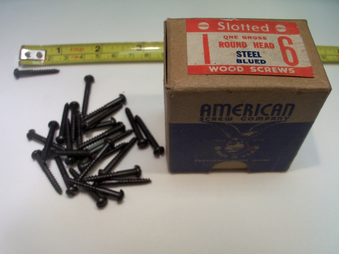 Blued Steel Slotted Round Head Wood Screw #6 X 1”. NEW. VINTAGE 1950's ...