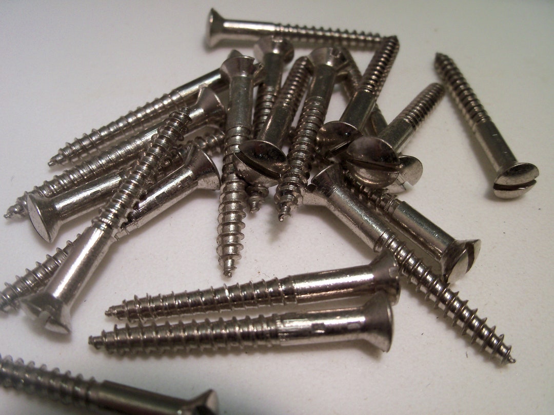 Nickel Plated Brass Slotted Oval Head Wood Screw 6 X 1-1/4. NEW. VINTAGE 1950's. Made in the USA ...