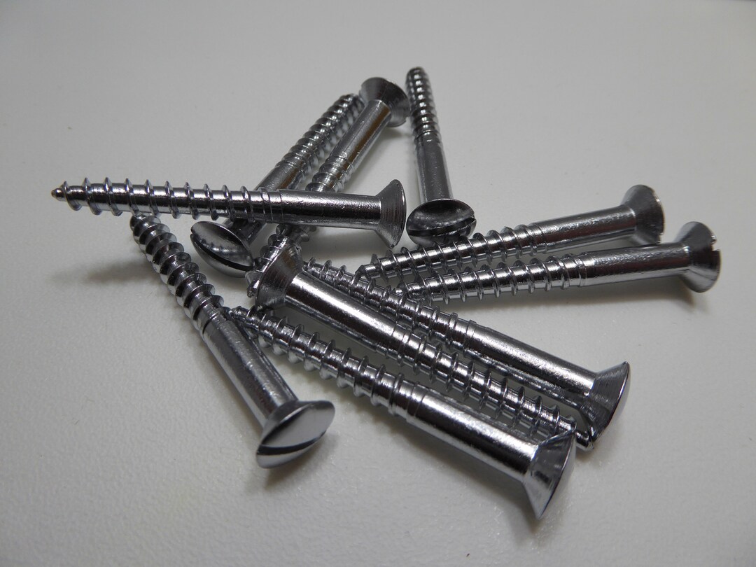 Chrome Plated Brass Oval Head Slotted Wood Screw #10 X 1-3/4”. NEW. VINTAGE 1950's. Made in ...