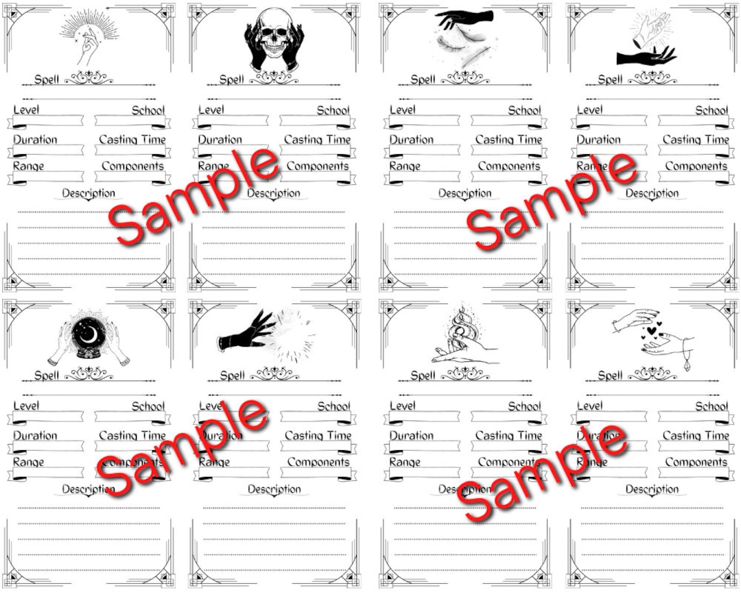 BATCH Set Simple Blank Spell Card Dungeons & Dragons 5e PRINTABLE All ...