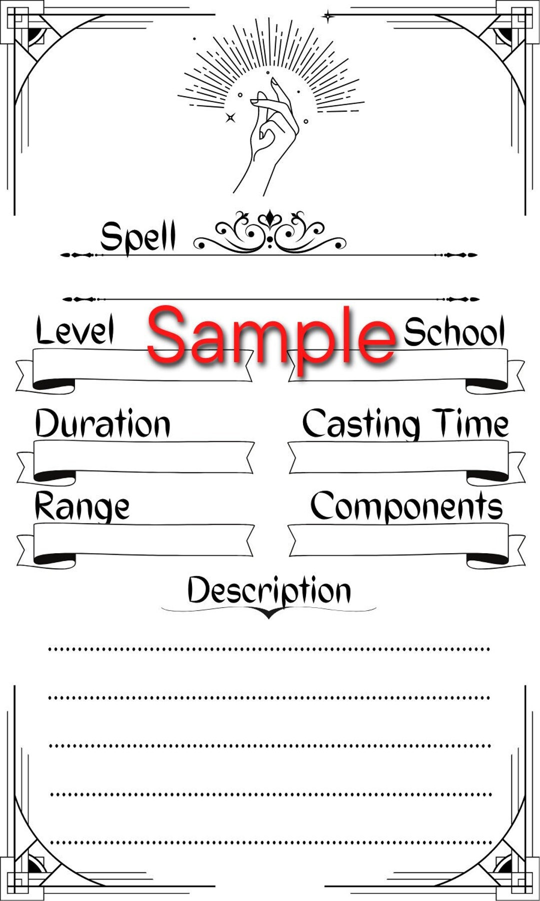 Simple Blank Spell Card Dungeons & Dragons 5e PRINTABLE School of ...