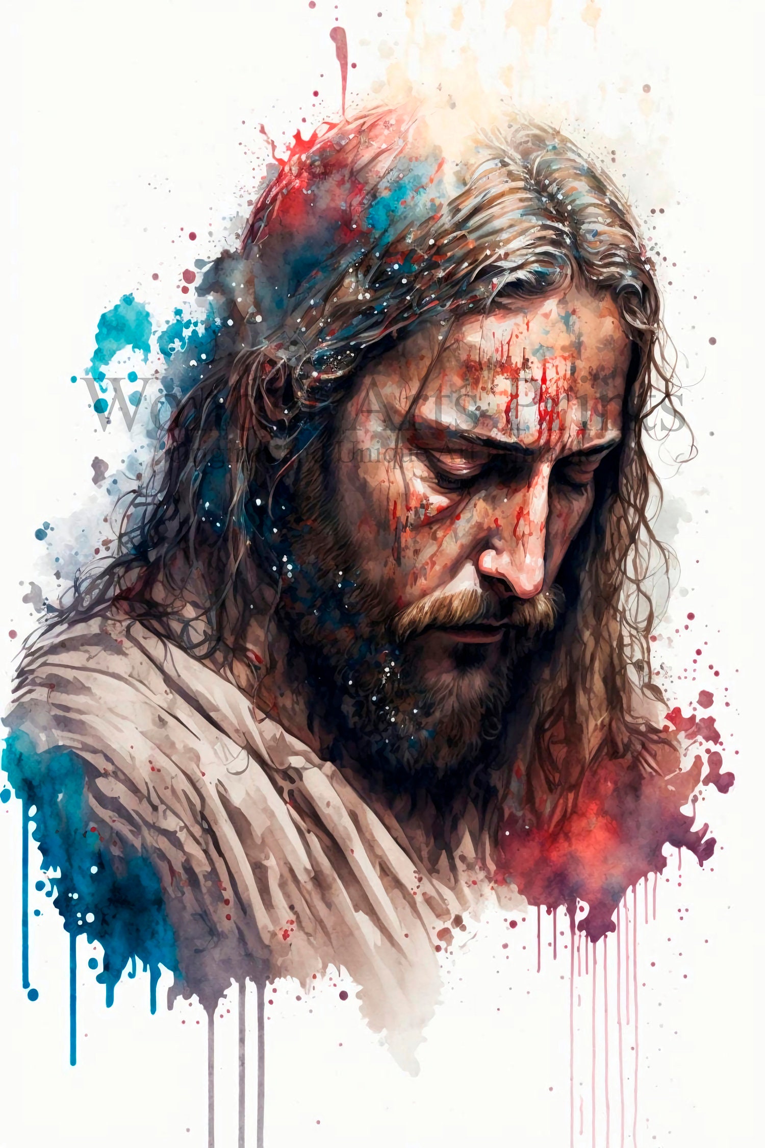 Watercolor Portrait of Jesus, Jesus Picture, Christ Picture, Catholic ...