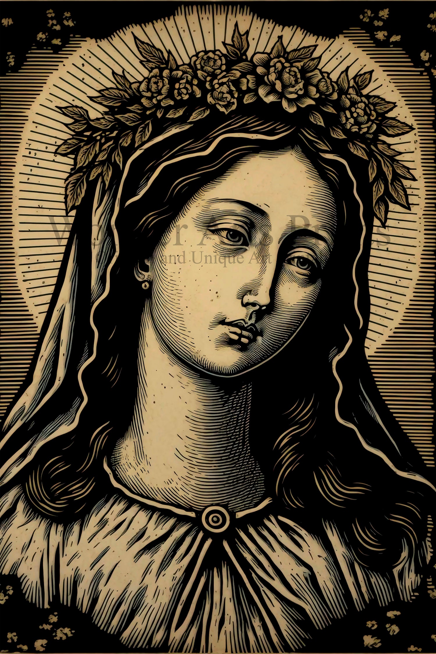 Mary Portrait, Mother Mary Wall Art Printable, Catholic Wall Art ...