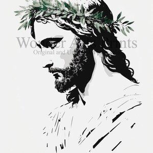 Jesus Line Drawing Portrait, Jesus Picture, Catholic Print, Jesus Art ...