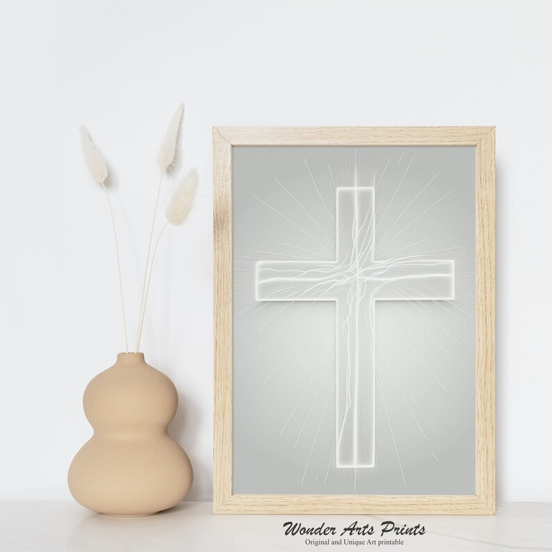 White Cross Print, Catholic LDS Print, Minimal Line Art, Religious ...