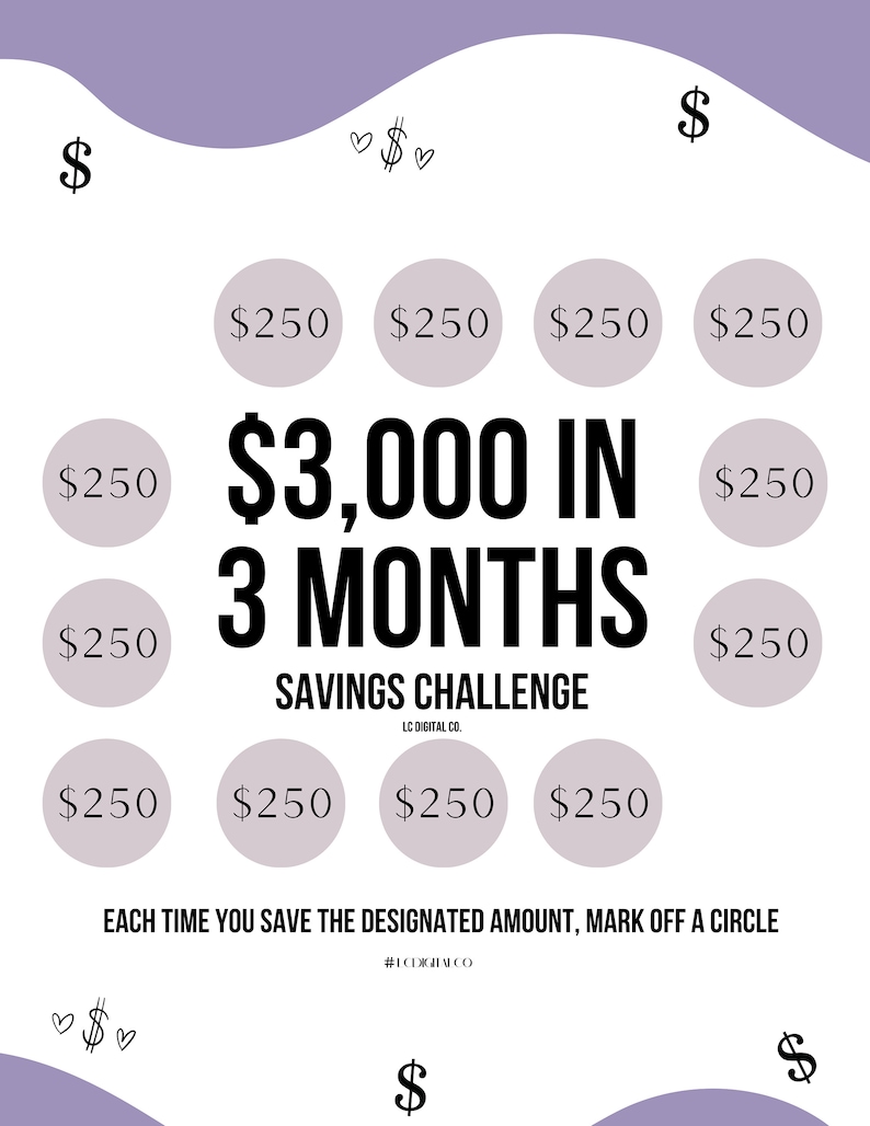 Save 3,000 in 3 Months | Printable Financial Goal Tracker | Money ...