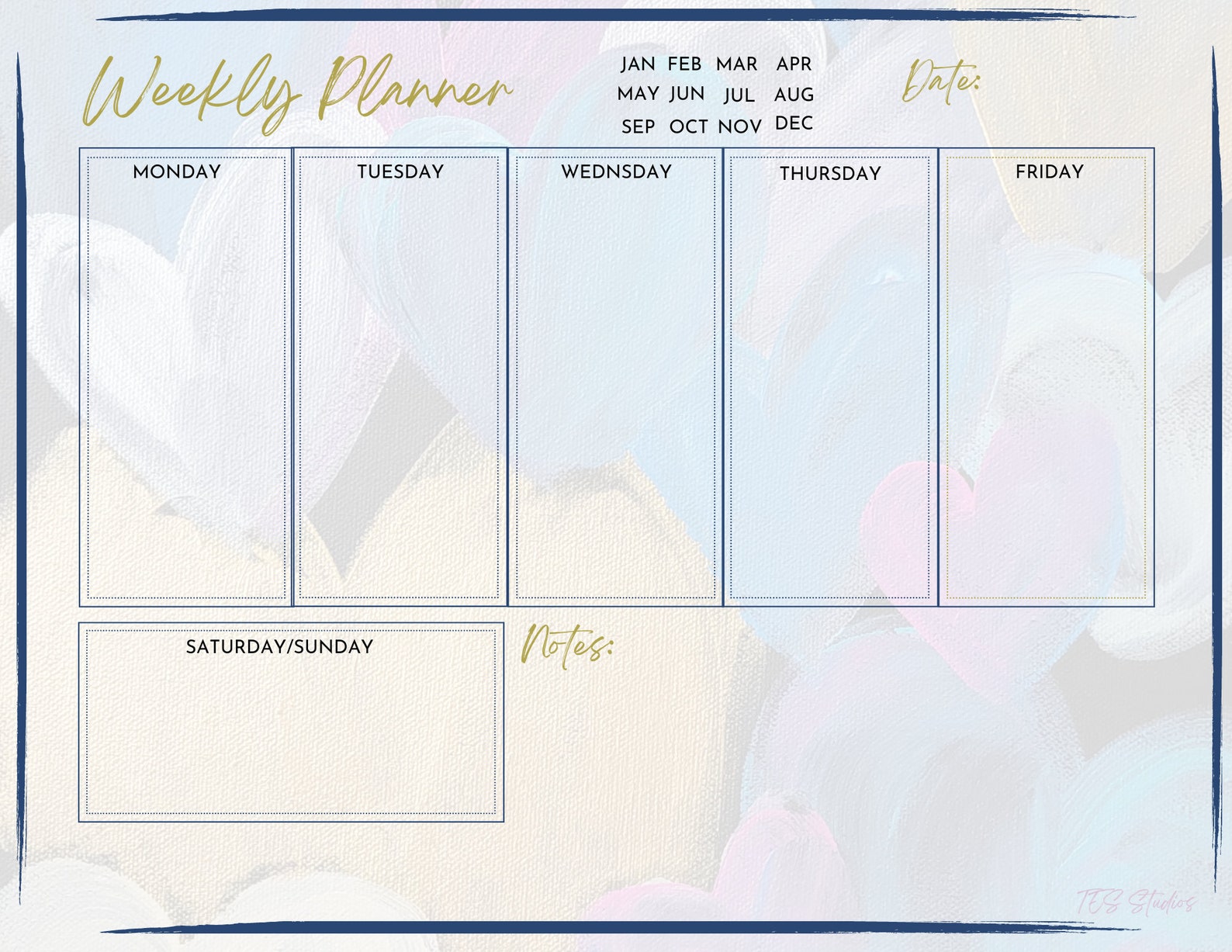 Hearts Weekly Planner Printable Sheet 8.5x11 - Etsy