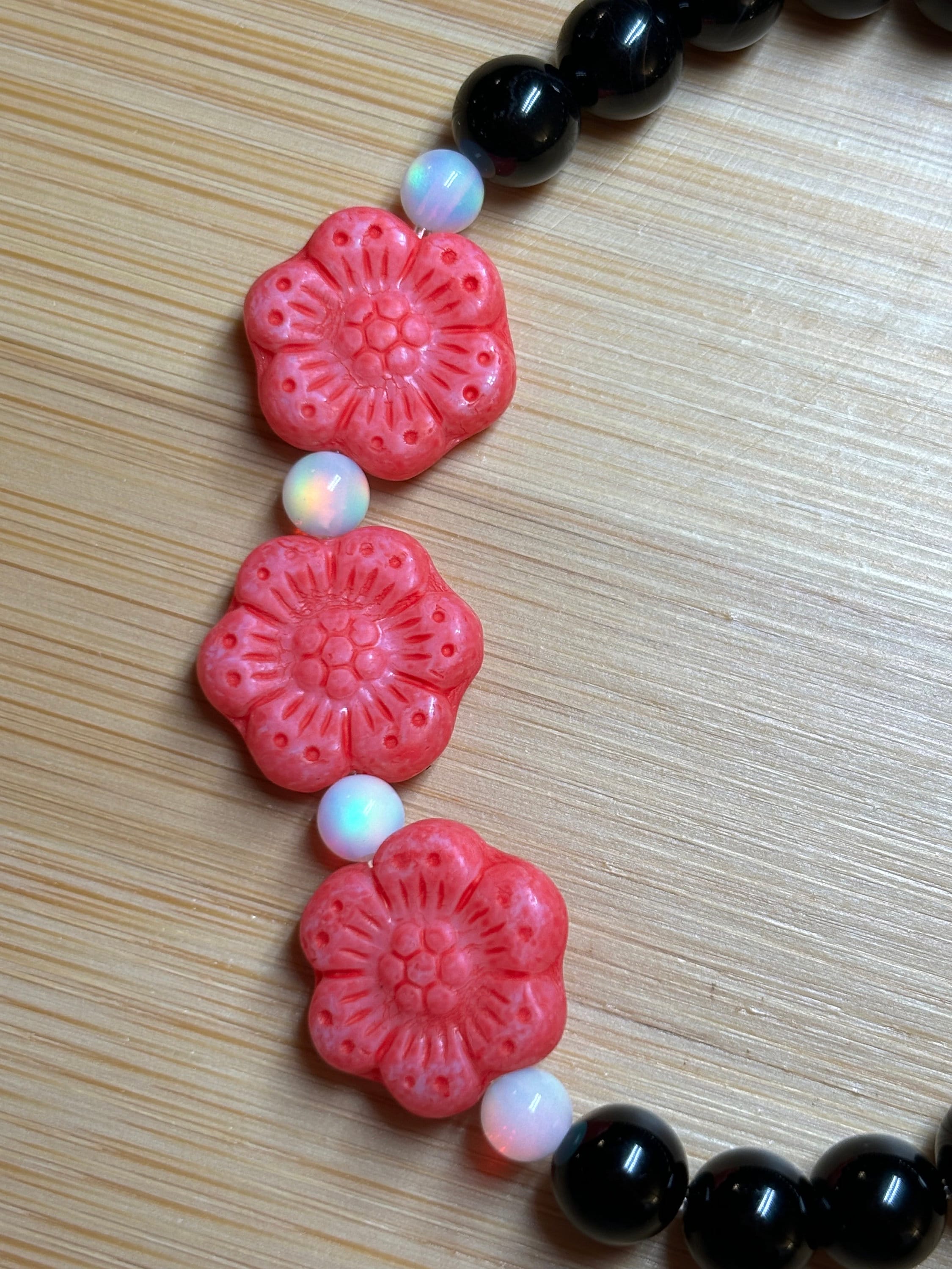 Czech Berry Pink Wild Roses With White Rainbow Opals - Etsy