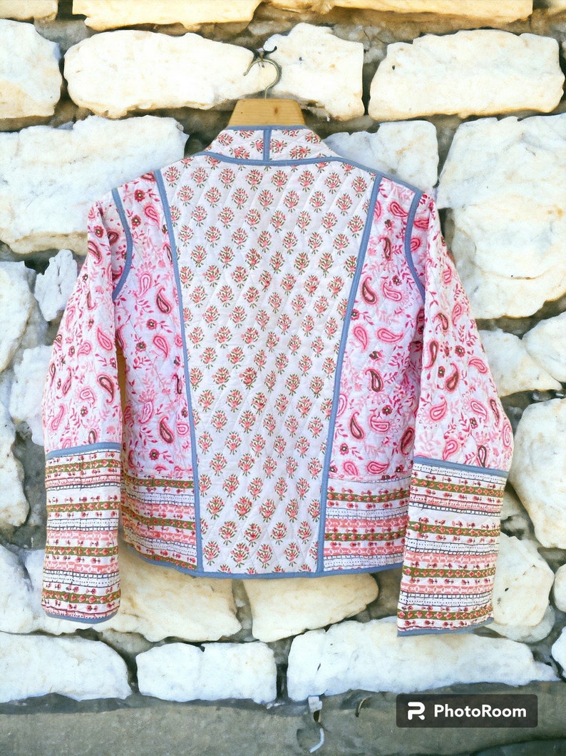 Reversible Pink/blue Quilted Jacket, Women's Short Coat, Block Print Jacket for Winter, Hen ...
