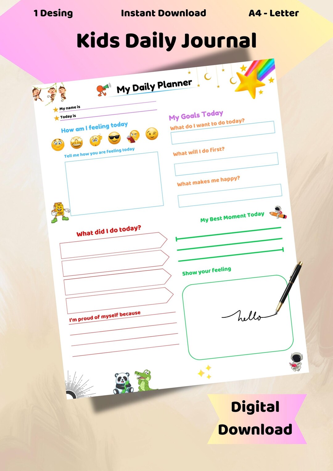 Printable Kids Daily Planner Fun & Interactive Goal Chart for Kids ...