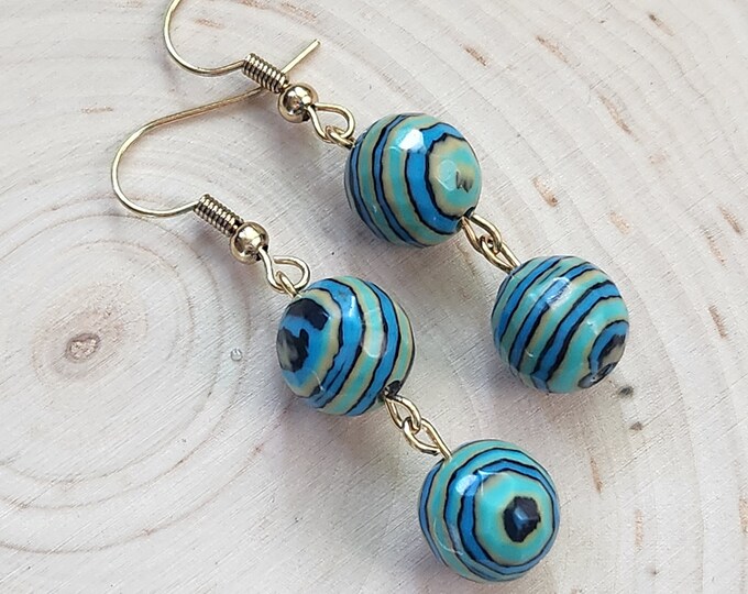 Reconstituted Turquoise Bead Dangle Earrings - Etsy