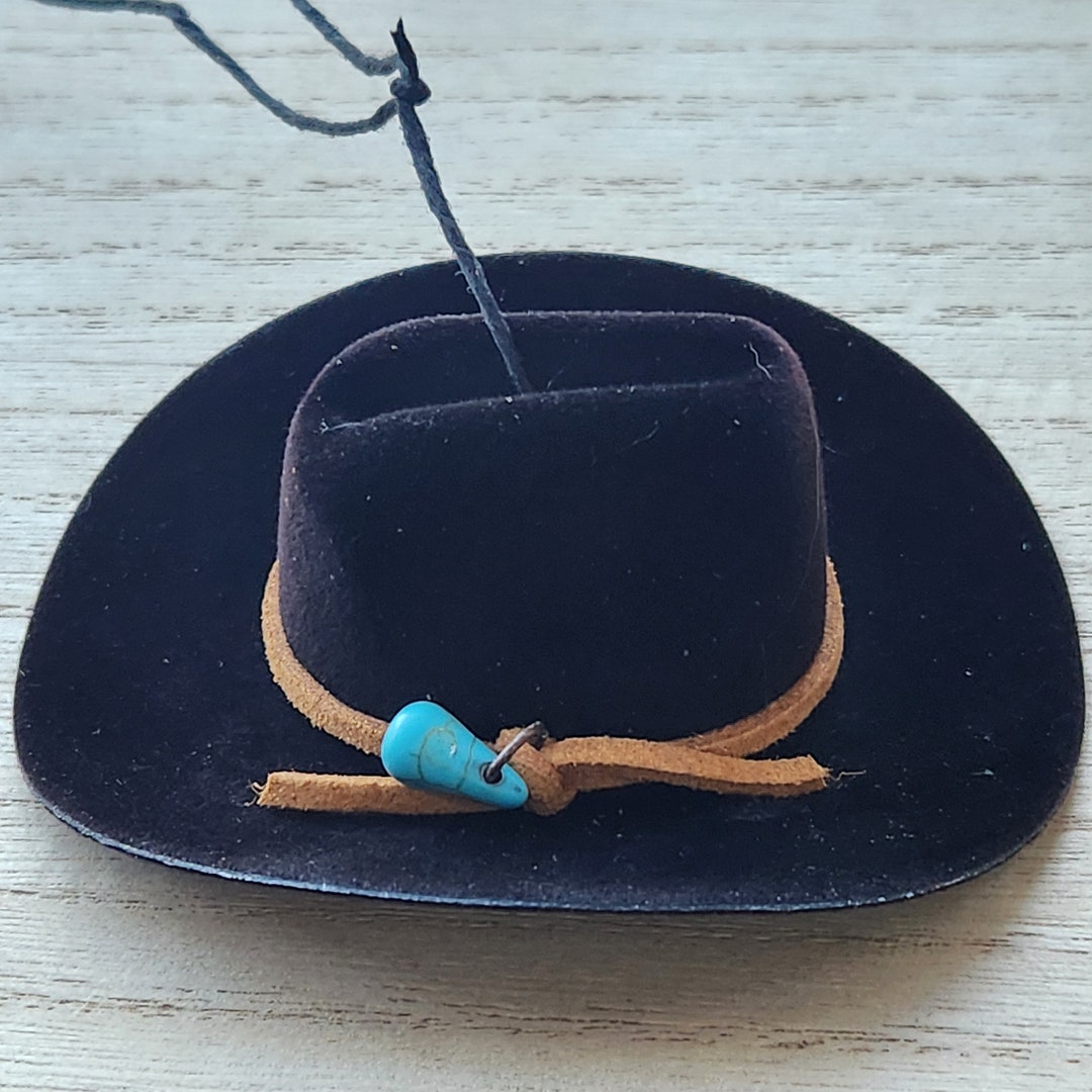 Cowboy Hat Car Charm 3 Inch Black With Saddle Brown and Turquoise ...