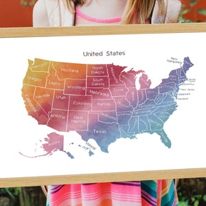 United States Map Printable Pastel Rainbow Kids USA Map Print Includes ...