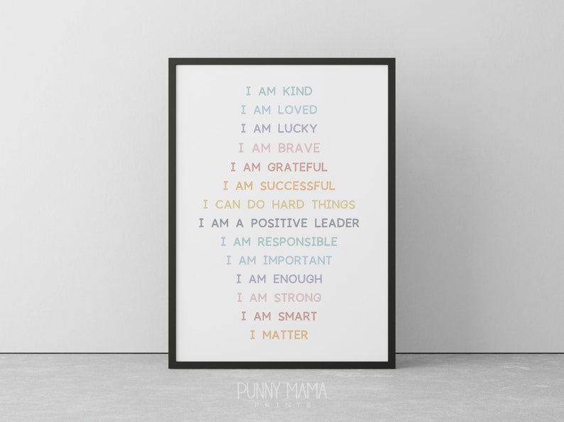 Childrens Positive Affirmations Print Pastel Rainbow Kids Daily ...