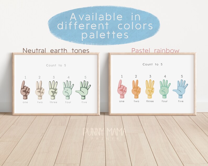 Finger Count Printable Pastel Rainbow Numbers and Counting Print Unique ...