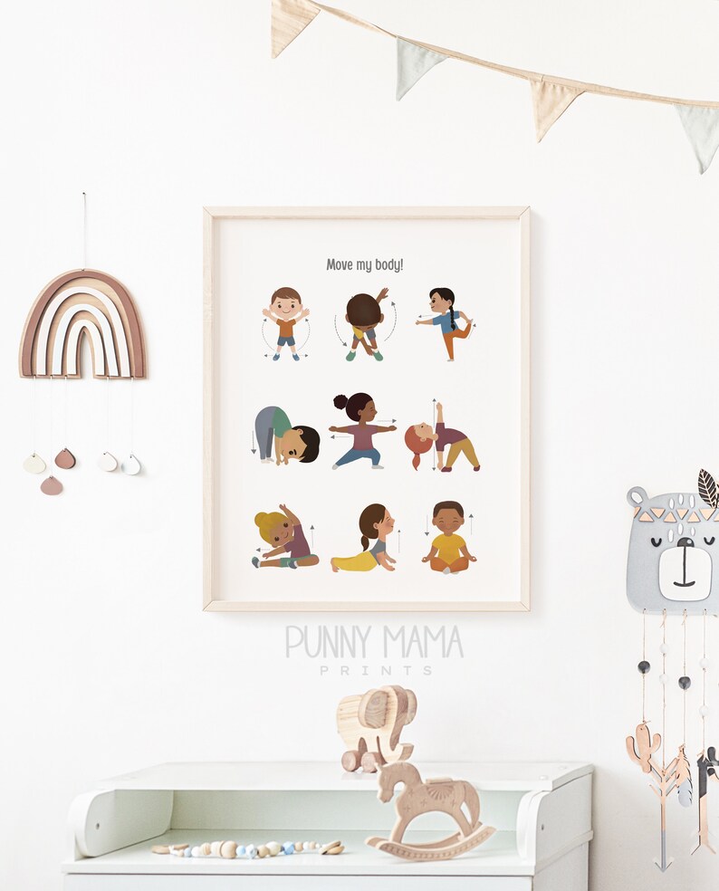Move My Body Printable Wall Art Children's Stretching Yoga & Exercise ...