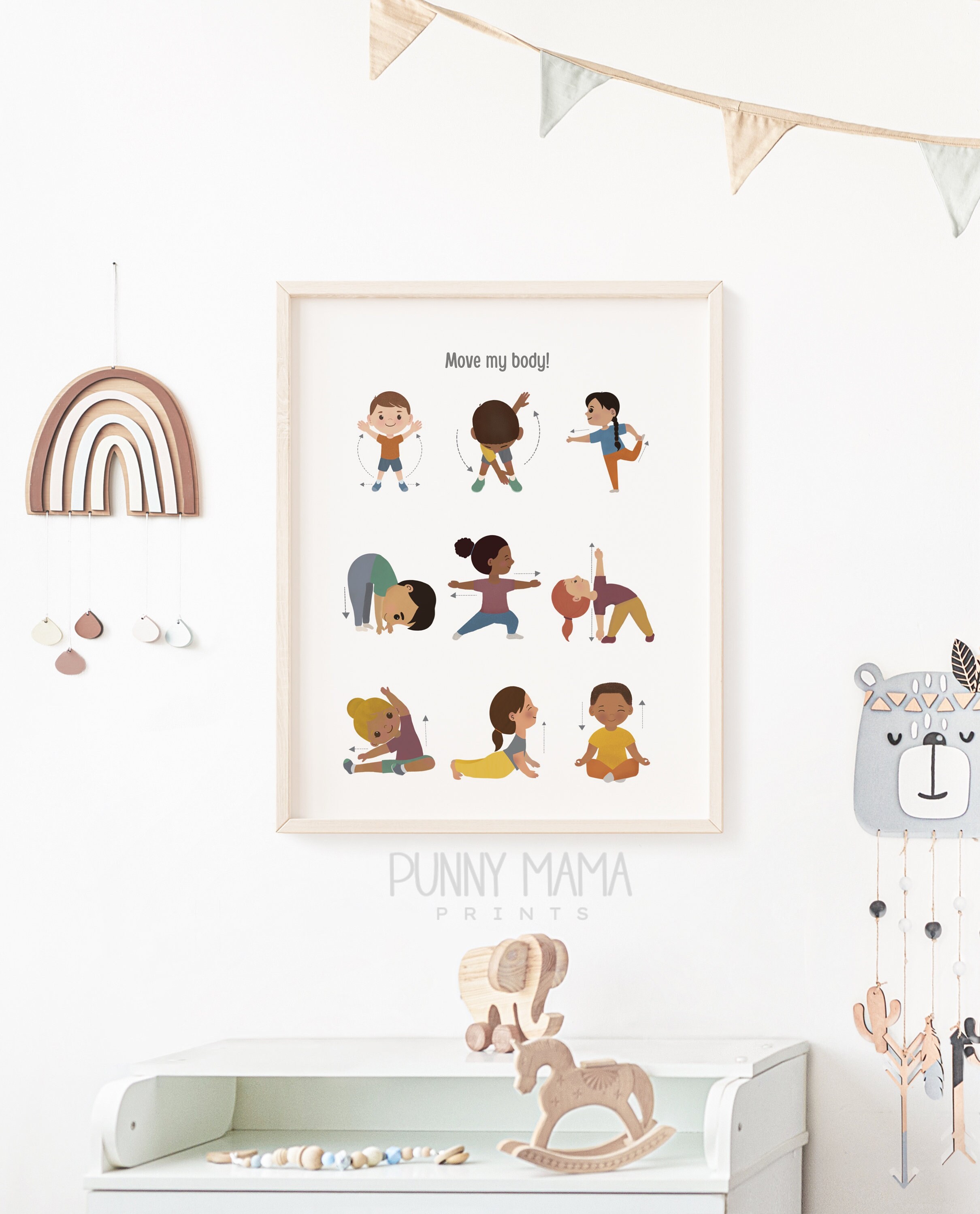 Move My Body Printable Wall Art Children's Stretching Yoga & Exercise ...