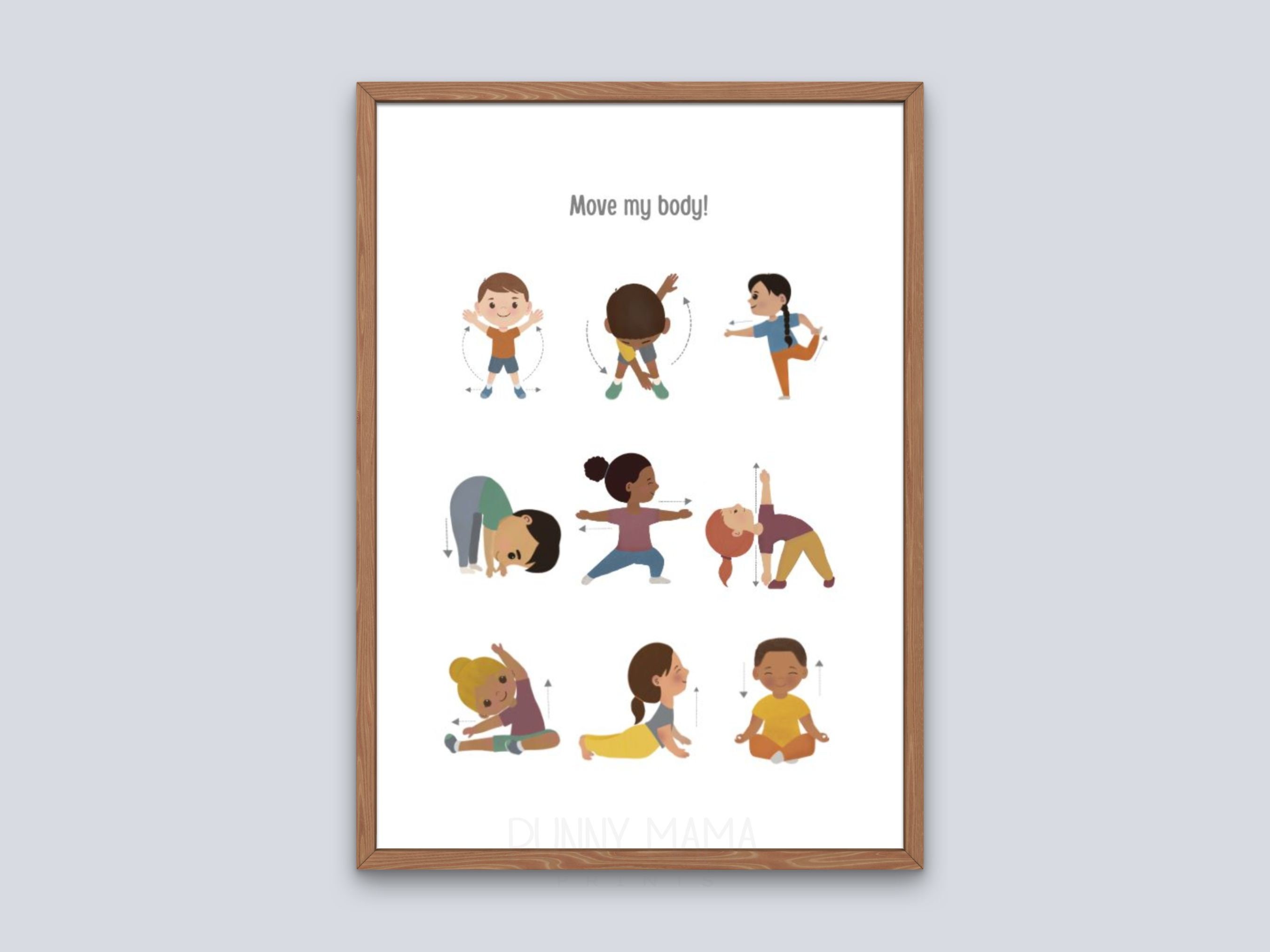 Move My Body Printable Wall Art Children's Stretching Yoga & Exercise ...