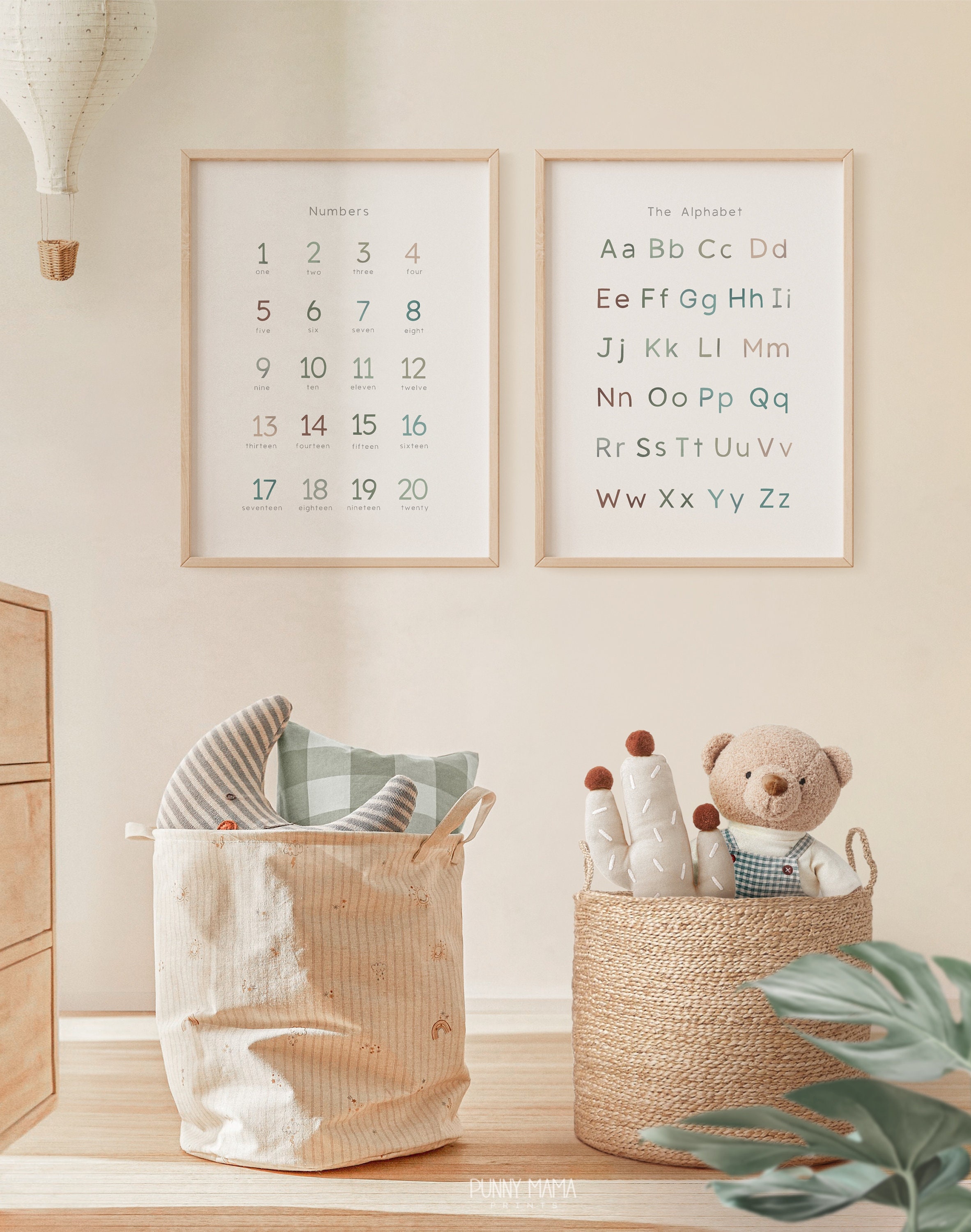 Kids Alphabet and Numbers Art Print Set Neutral Earth Tones - Etsy