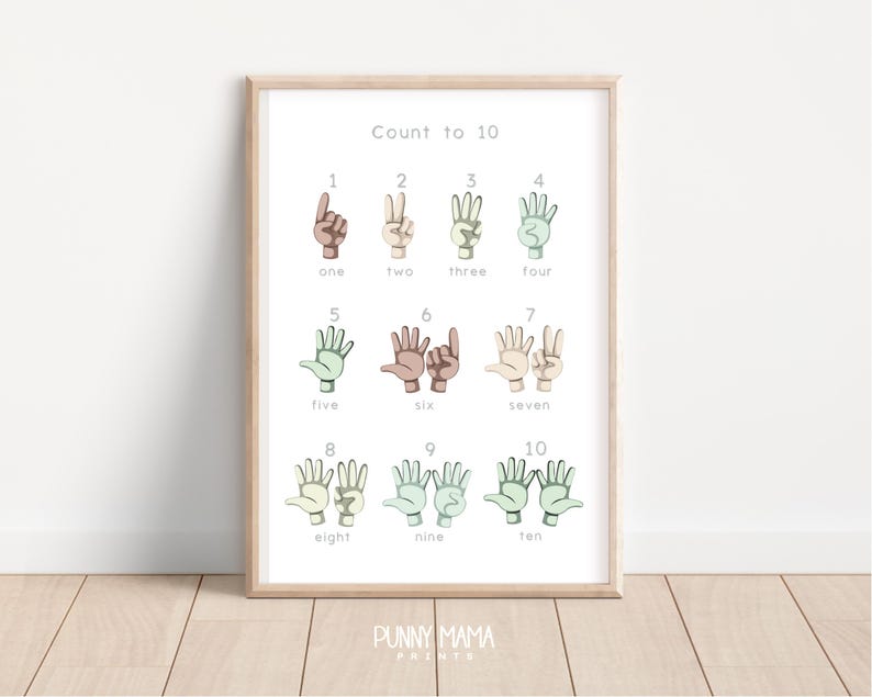 Finger Counting to 10 Printable, Neutral Earth Tones, Cute Educational ...