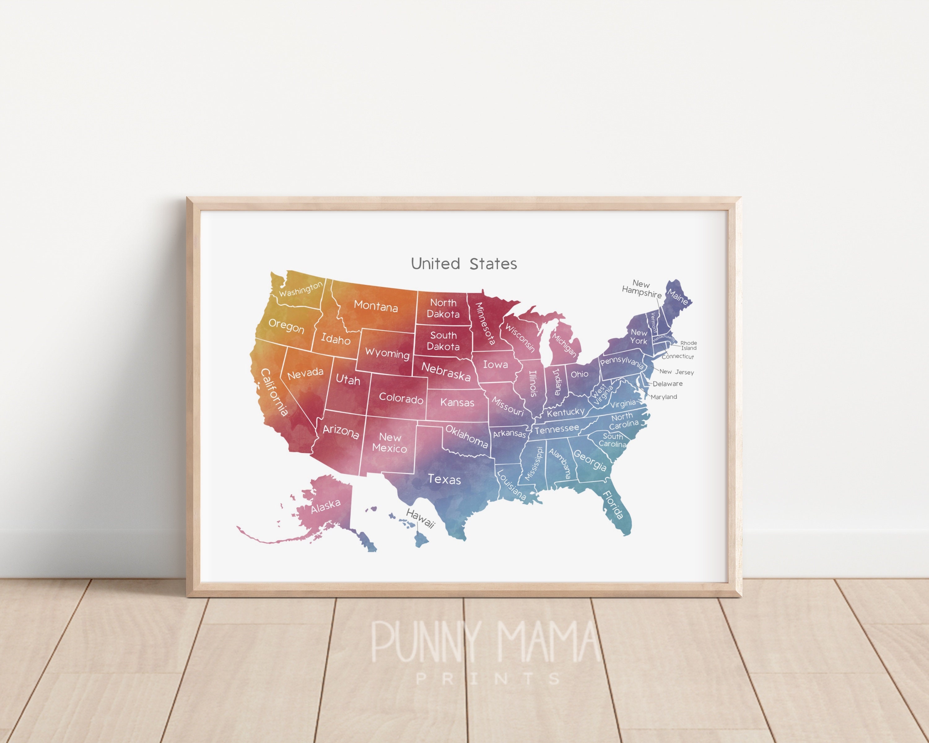 United States Map Printable Pastel Rainbow Kids USA Map Print Includes ...