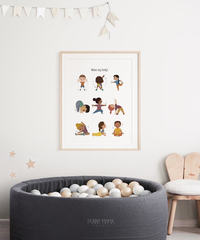 Move My Body Printable Wall Art Children's Stretching Yoga & Exercise ...