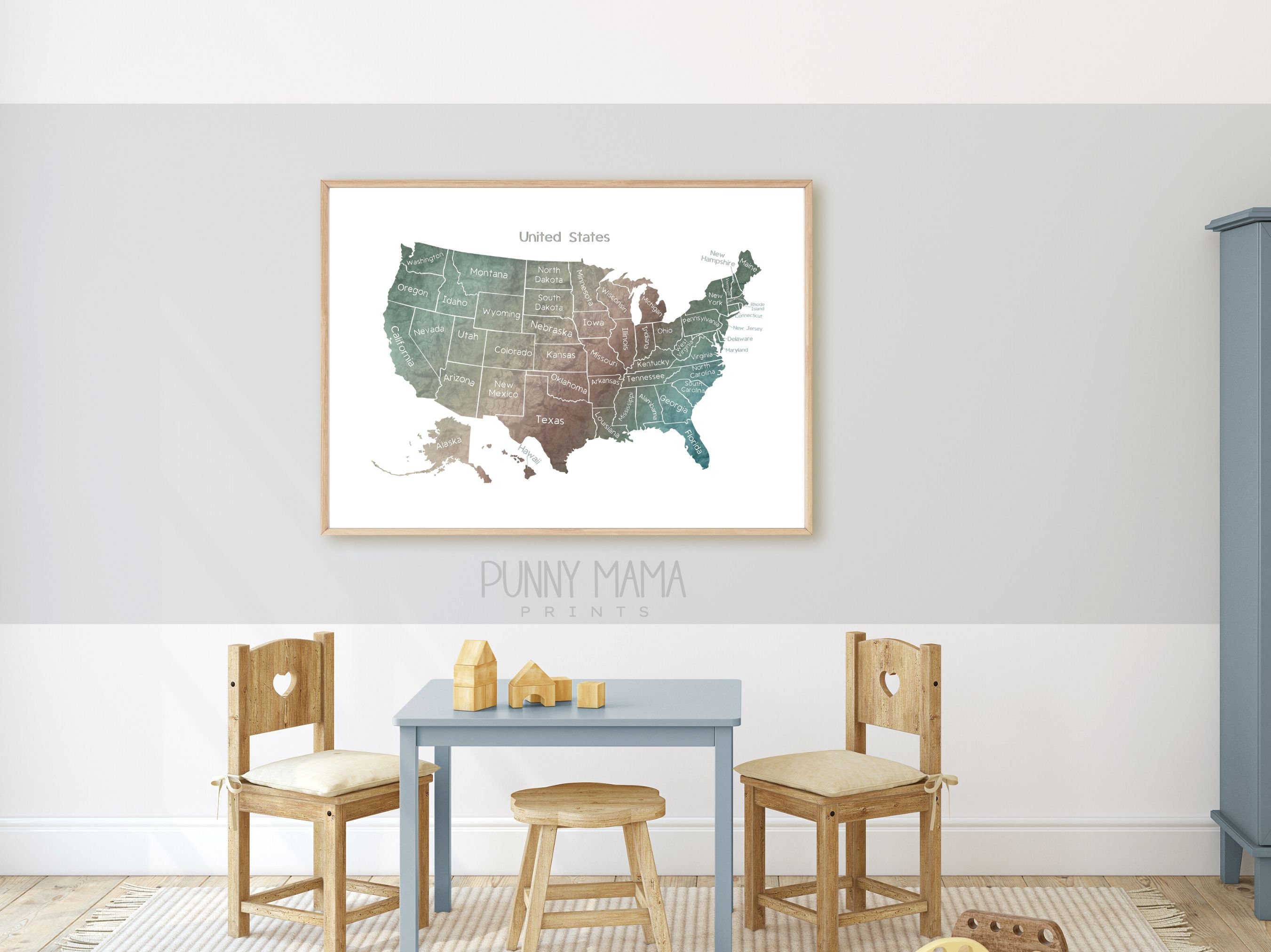 United States of America Map Printable Neutral Earth Tones Kids ...