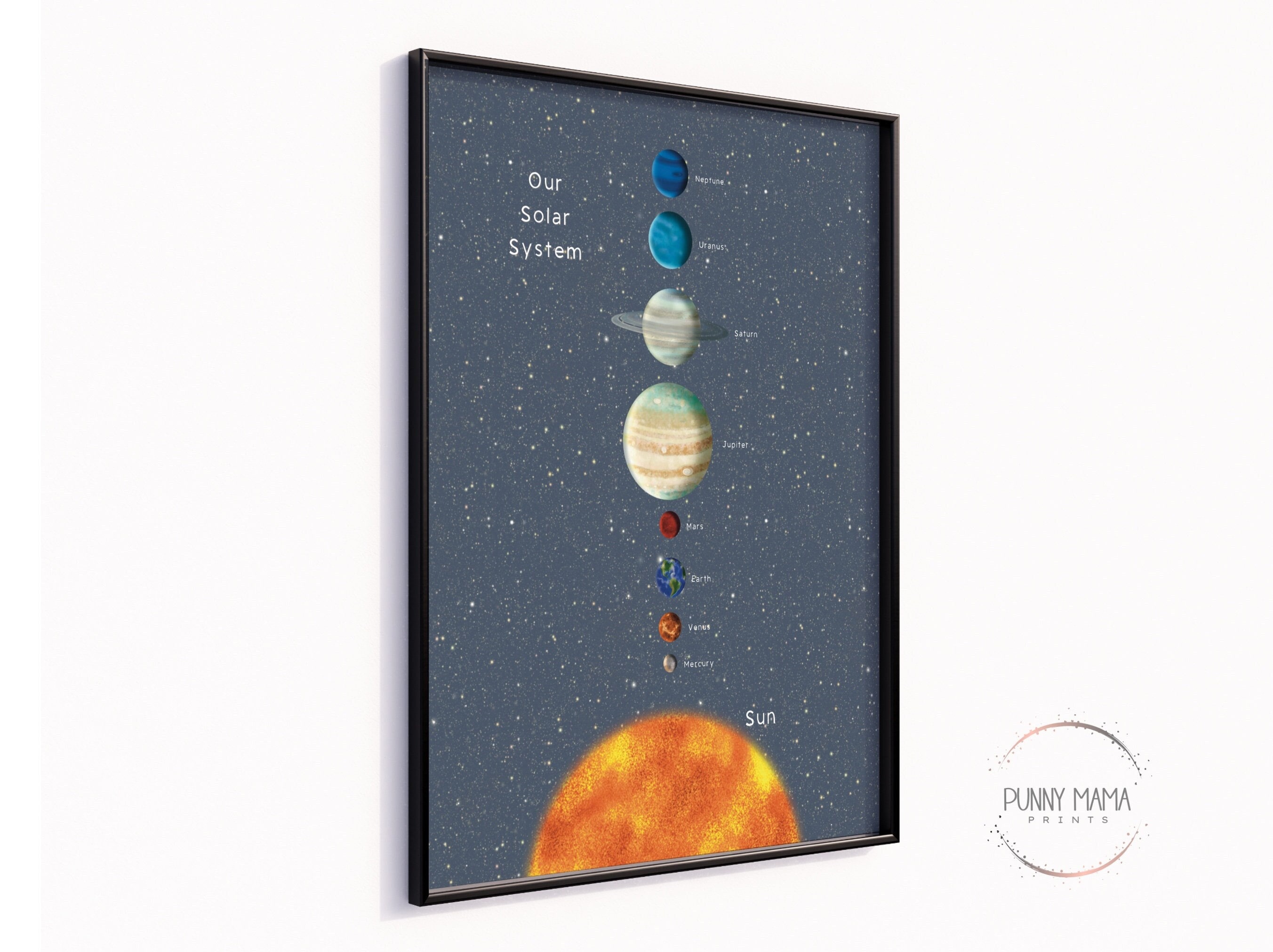 Our Solar System Night Sky Printable, Outer Space Print, Sun Planets ...