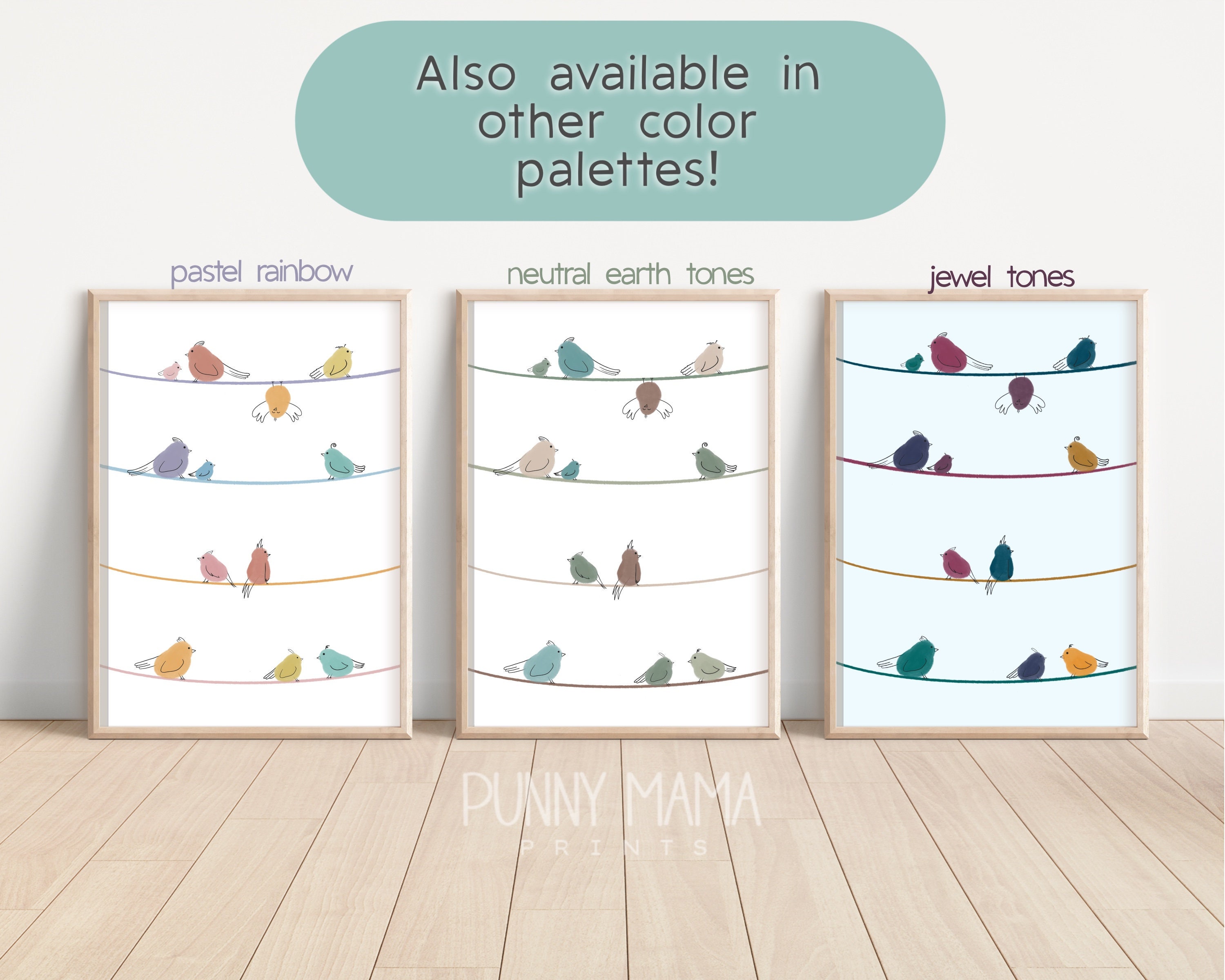 Silly Little Birds Printable Wall Art, Pastel Rainbow, Whimsical ...