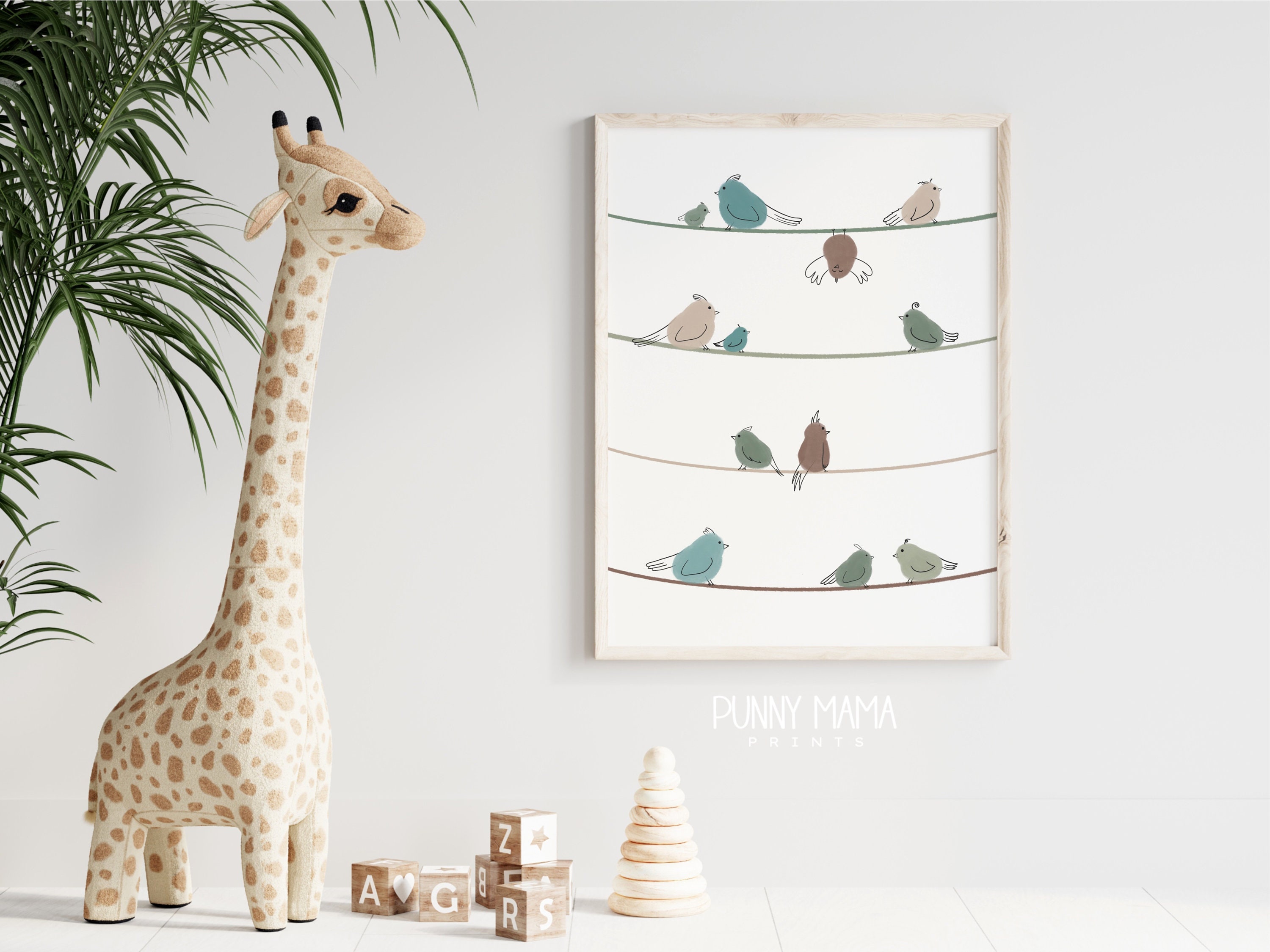 Silly Birds Printable Nursery Wall Art, Neutral Earth Tones, Whimsical ...