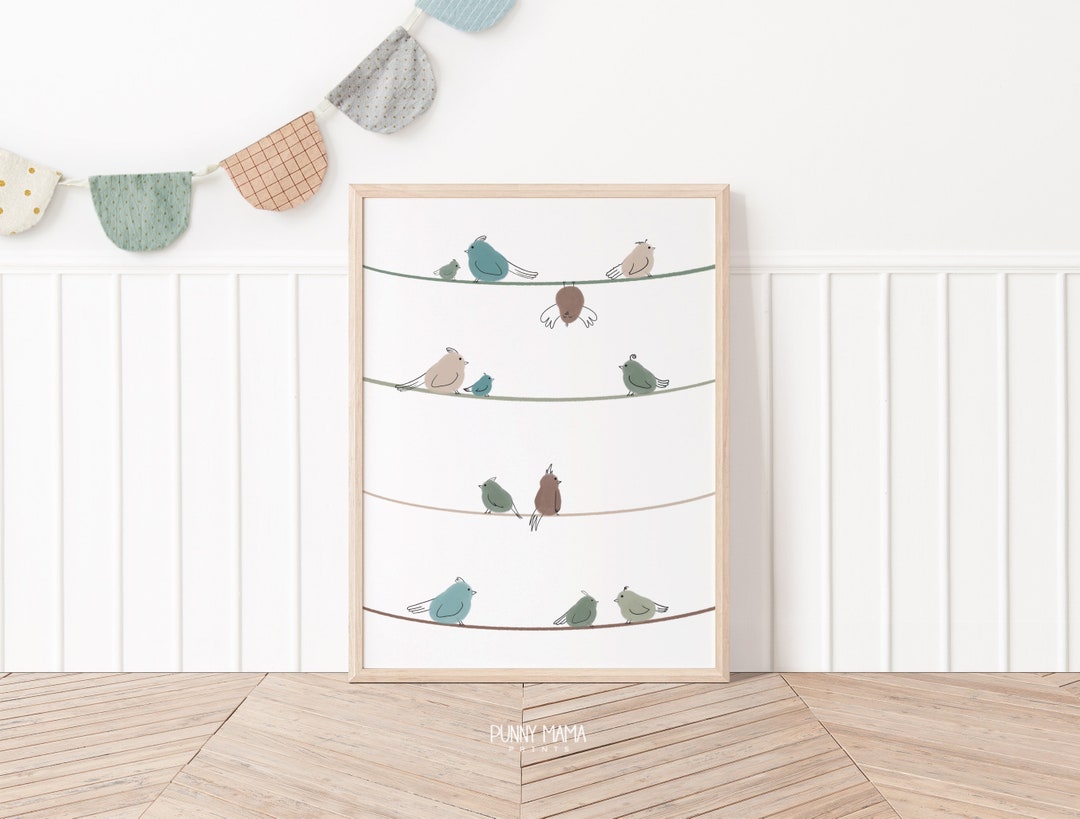 Silly Birds Printable Nursery Wall Art, Neutral Earth Tones, Whimsical ...