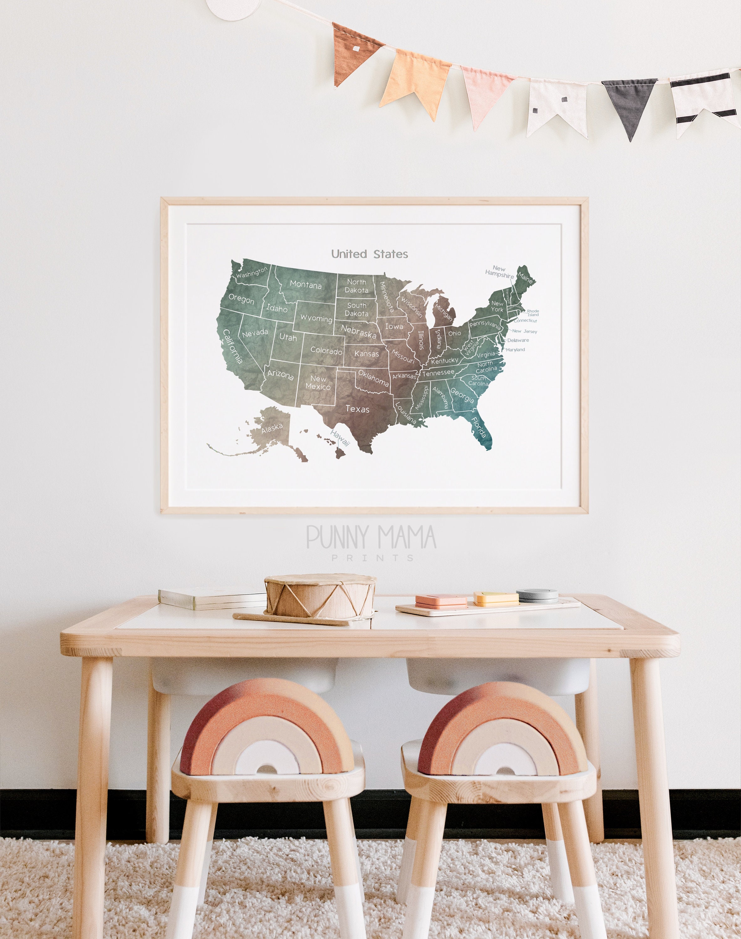 United States of America Map Printable Neutral Earth Tones Kids ...