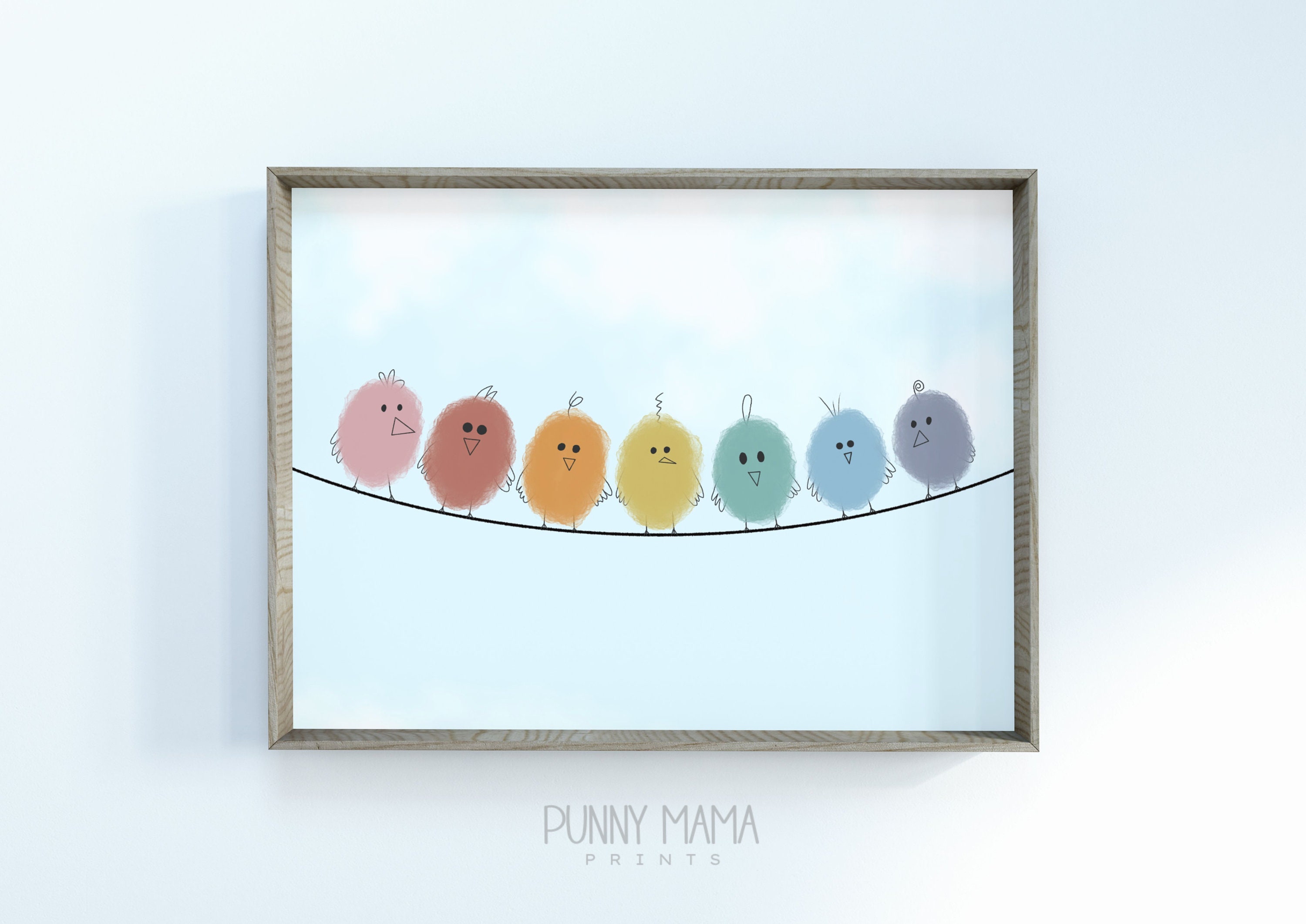Little Birds Printable Nursery Wall Art, Pastel Rainbow Whimsical ...