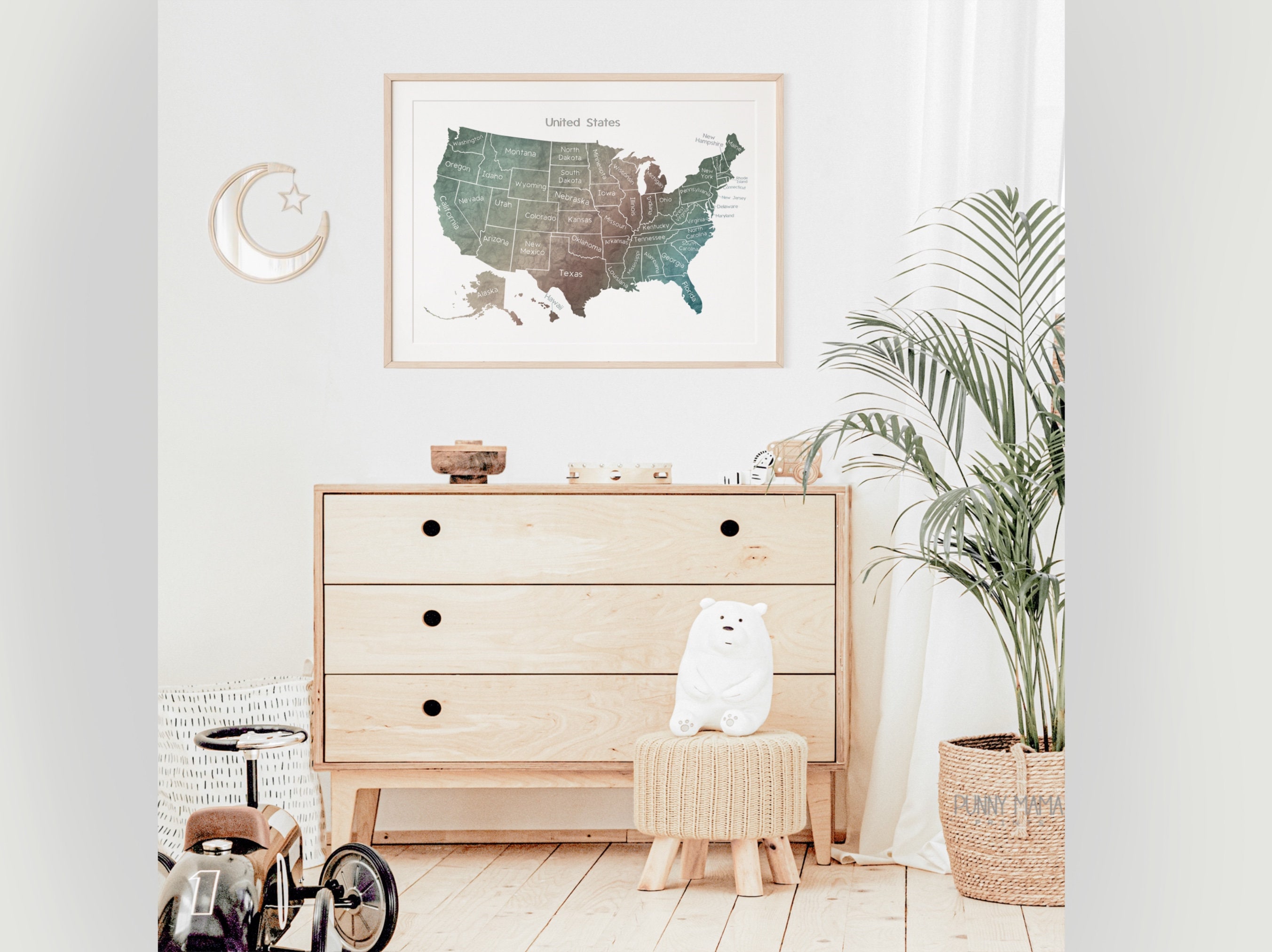 United States of America Map Printable Neutral Earth Tones Kids ...