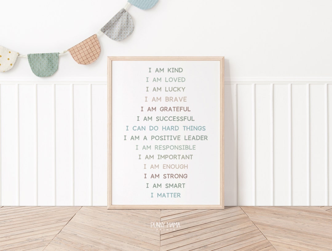Childrens Positive Affirmations Print Neutral Earth Tones Kids Daily ...