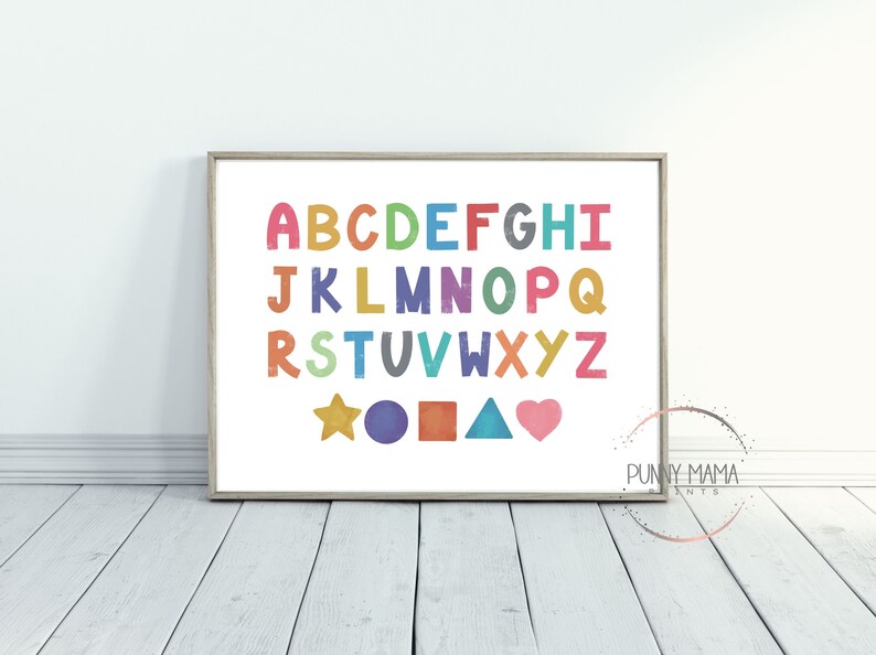 Alphabet and Shapes PRINTABLE, Toddler Wall Art, Bold Colors Shapes ...