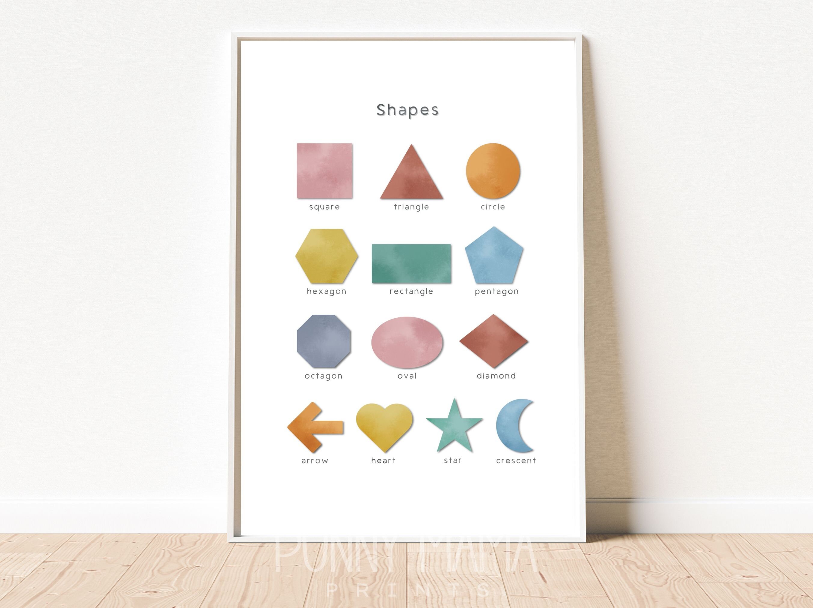 Set of 5 Toddler Prints, Pastel Rainbow, Shapes Colors Feelings ...