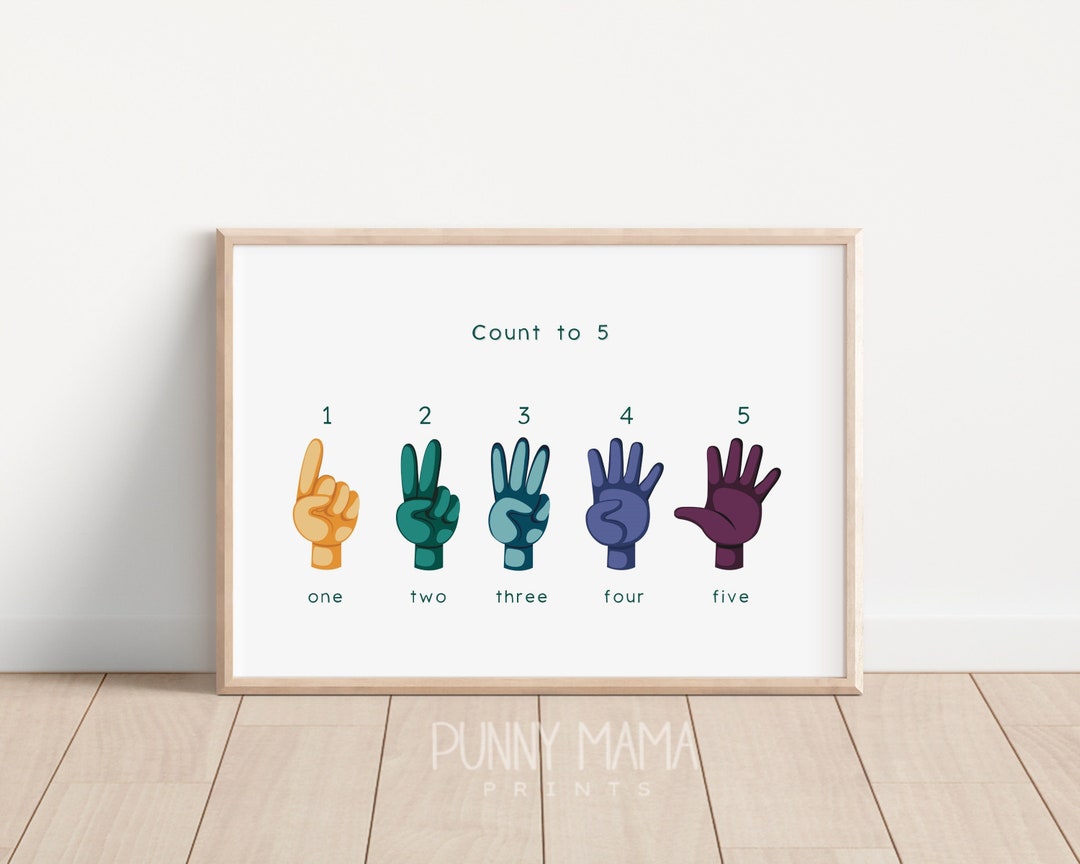 Finger Counting Wall Art PRINTABLE Bold Jewel Tones Count to 5 Nursery ...