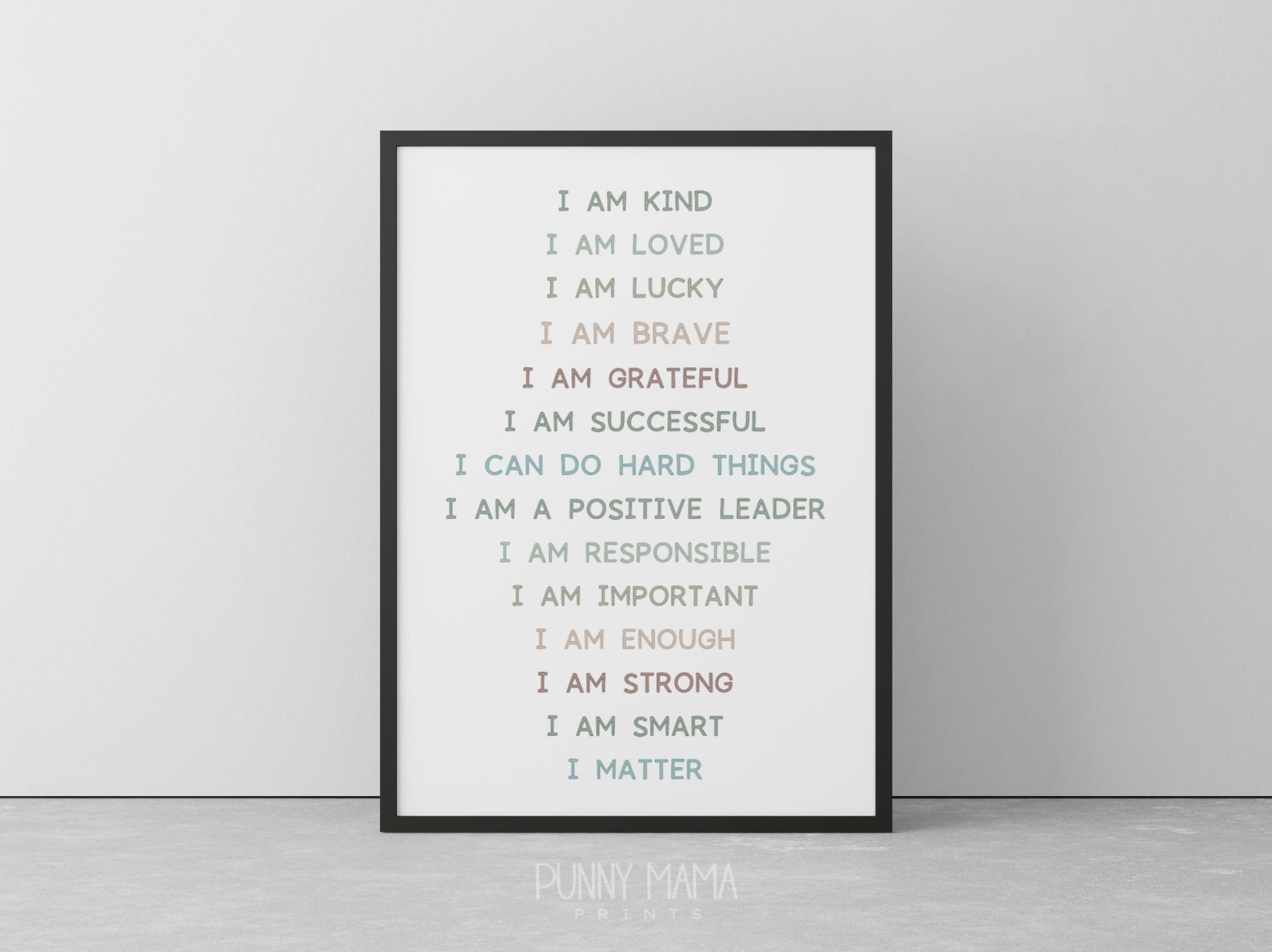 Childrens Positive Affirmations Print Neutral Earth Tones Kids Daily ...