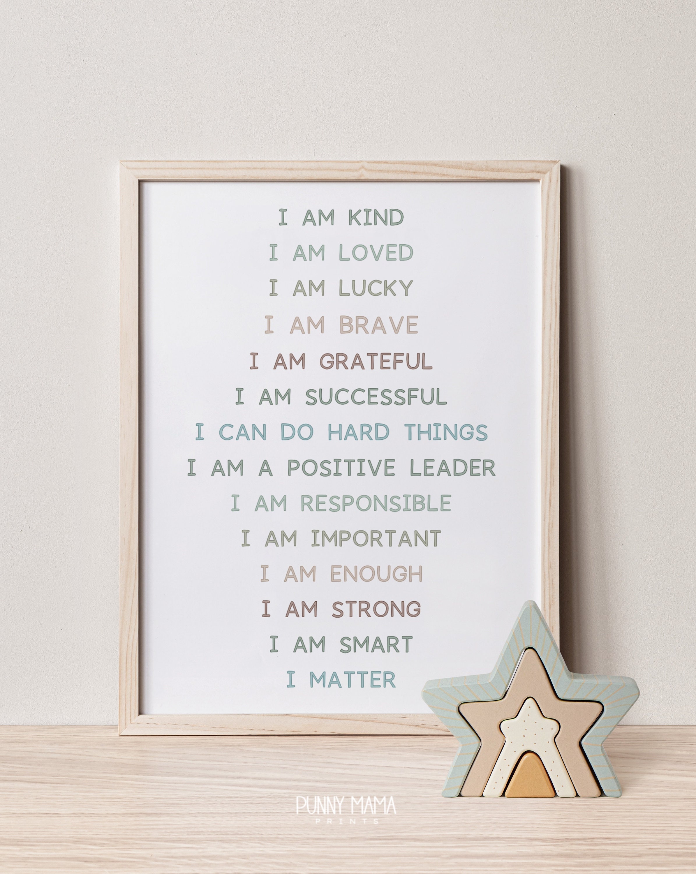 Childrens Positive Affirmations Print Neutral Earth Tones Kids Daily ...