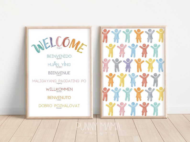 Welcome in Different Languages Printable Set Pastel Rainbow Welcome to ...