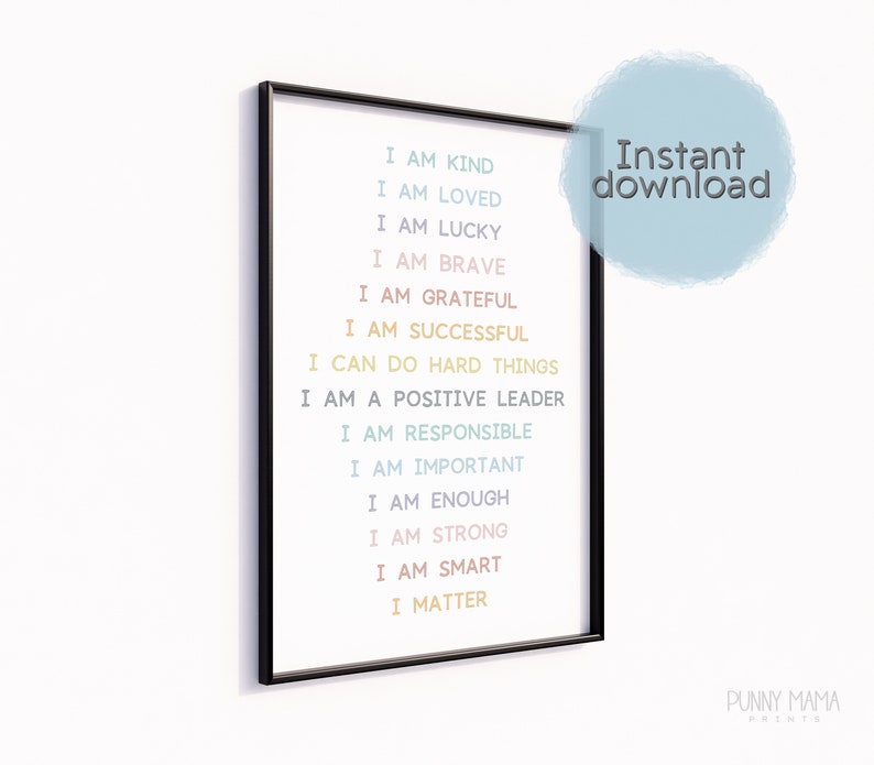 Childrens Positive Affirmations Print Pastel Rainbow Kids Daily ...