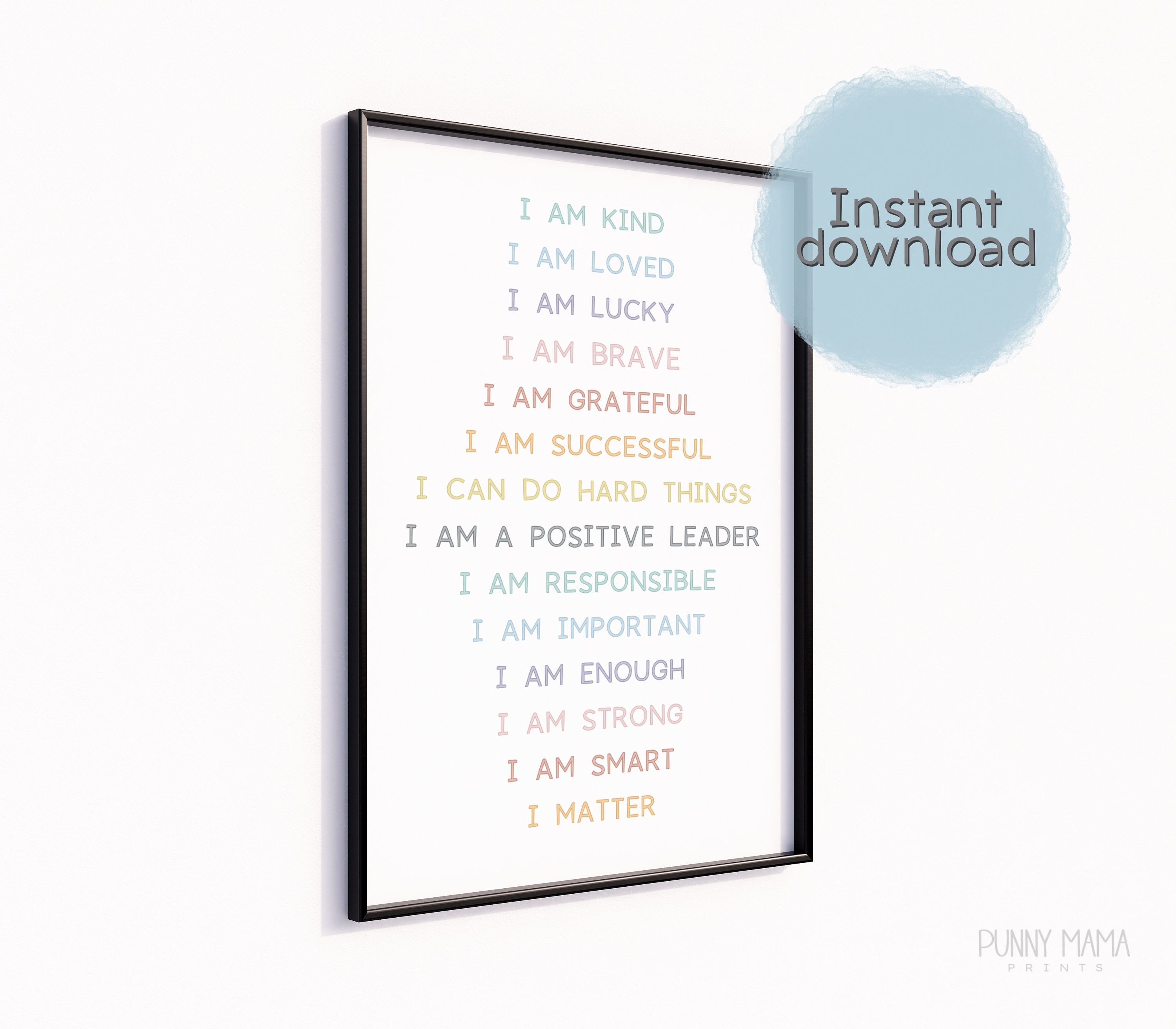 Childrens Positive Affirmations Print Pastel Rainbow Kids Daily ...