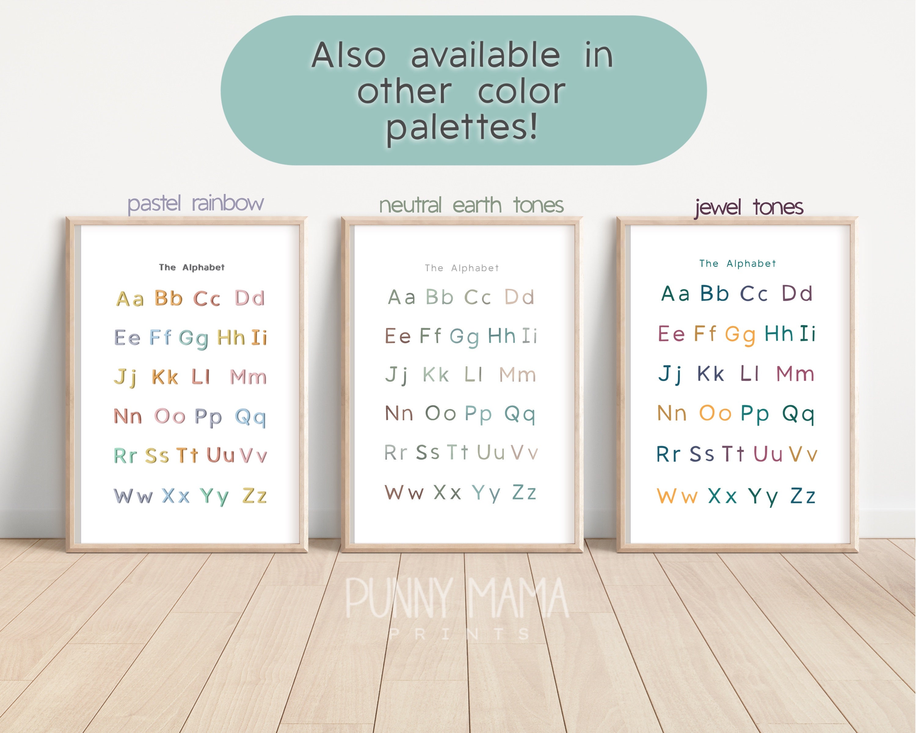 PRINTABLE Alphabet Wall Art, Bold Jewel Tones Abcs, Kids Educational ...