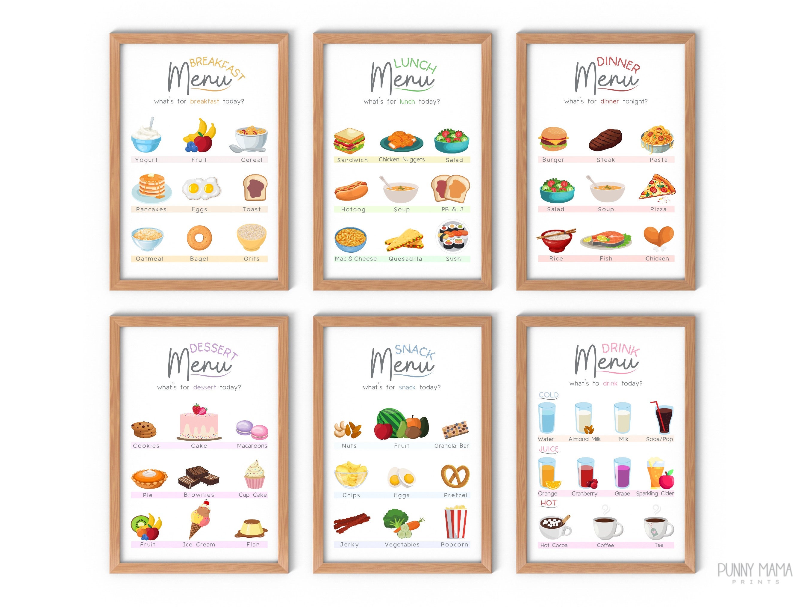 Printable Play Menus Set of 6, Kids Kitchen Decor, Restaurant Play ...