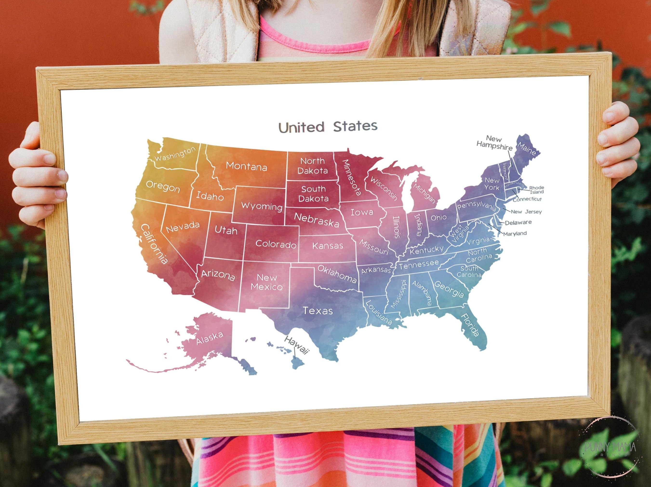 United States Map Printable Pastel Rainbow Kids USA Map Print Includes ...