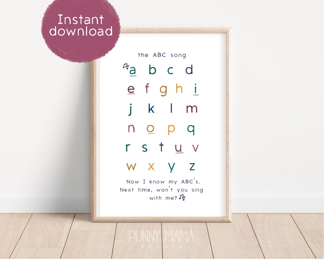 The ABC Song Printable in Jewel Tones, Kids Educational Wall Art ...