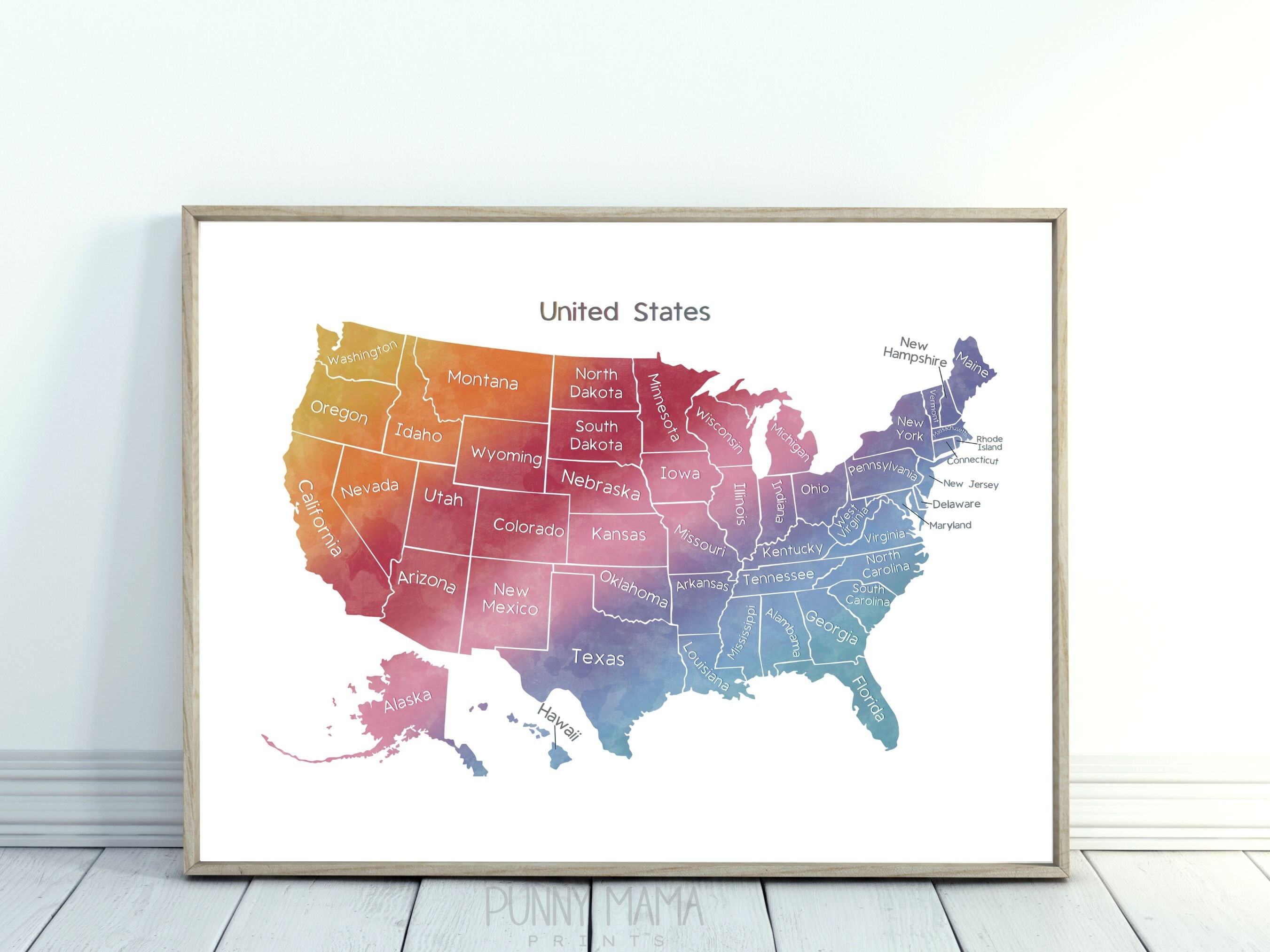 United States Map Printable Pastel Rainbow Kids USA Map Print Includes ...