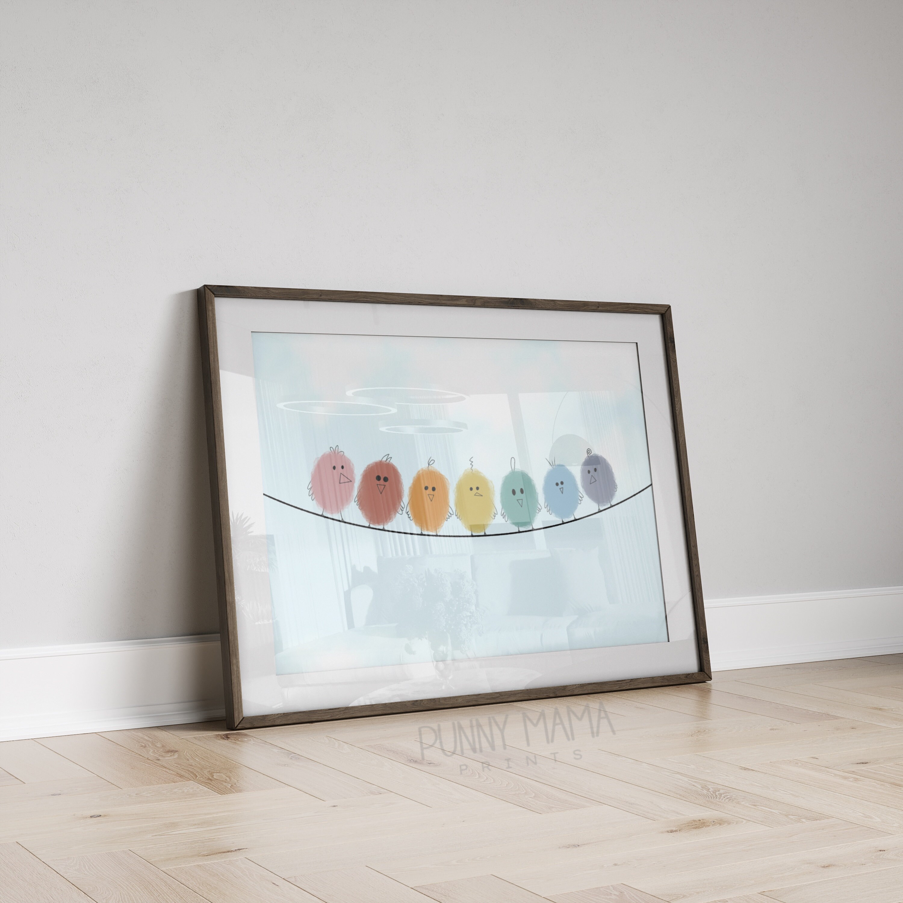 Little Birds Printable Nursery Wall Art, Pastel Rainbow Whimsical ...
