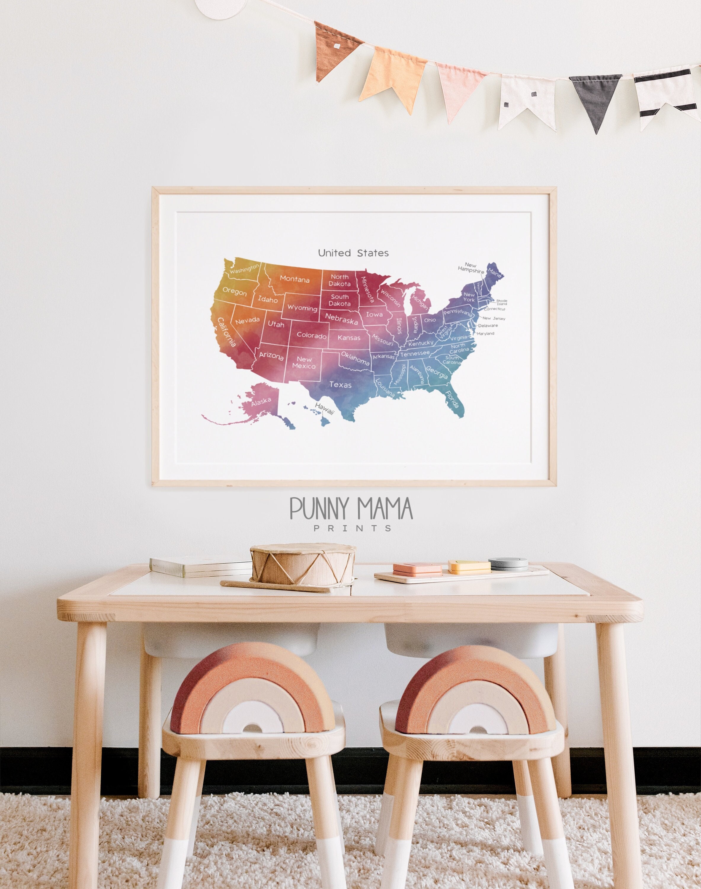 United States Map Printable Pastel Rainbow Kids USA Map Print Includes ...